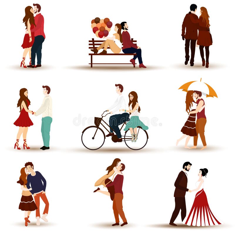 Romantic Couple Character in Different Poses. Stock Illustration ...