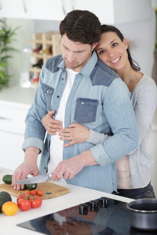 Romantic Couple Cooking on Kitchen Stock Photo - Image of love ...