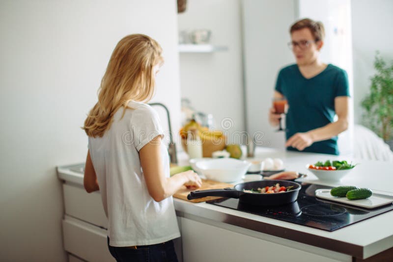 Romantic Couple Cooking Together in the Kitchen Stock Photo - Image of ...