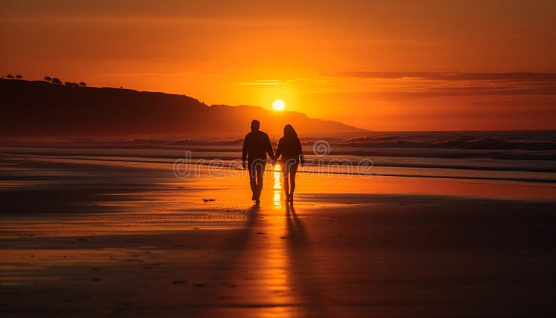 Romantic Couple Embraces in Backlit Sunset, Enjoying Tranquil Nature ...