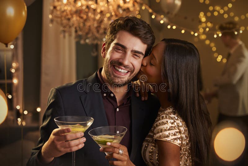 Romantic Couple Enjoying Cocktail Party Together Stock Image - Image of ...