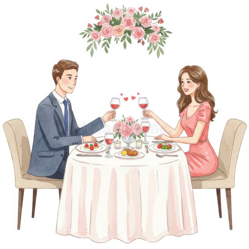 Dinner Date Icon. Restaurant Dinner Table with Love Illustration for ...