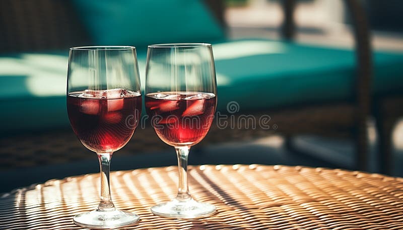 Romantic Couple Enjoys Wine by the Pool, Generated by AI Stock Image ...