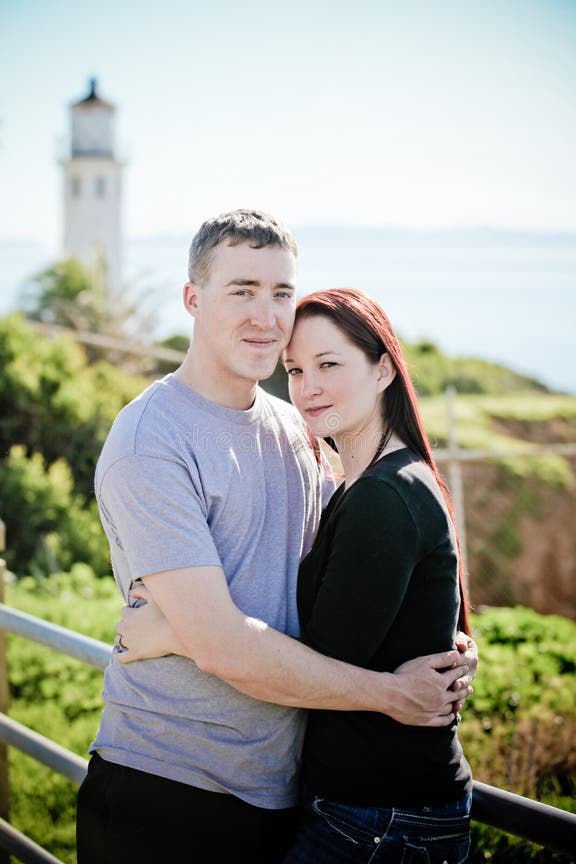 Romantic Couple in Front of a Lighthouse in California Stock Photo ...