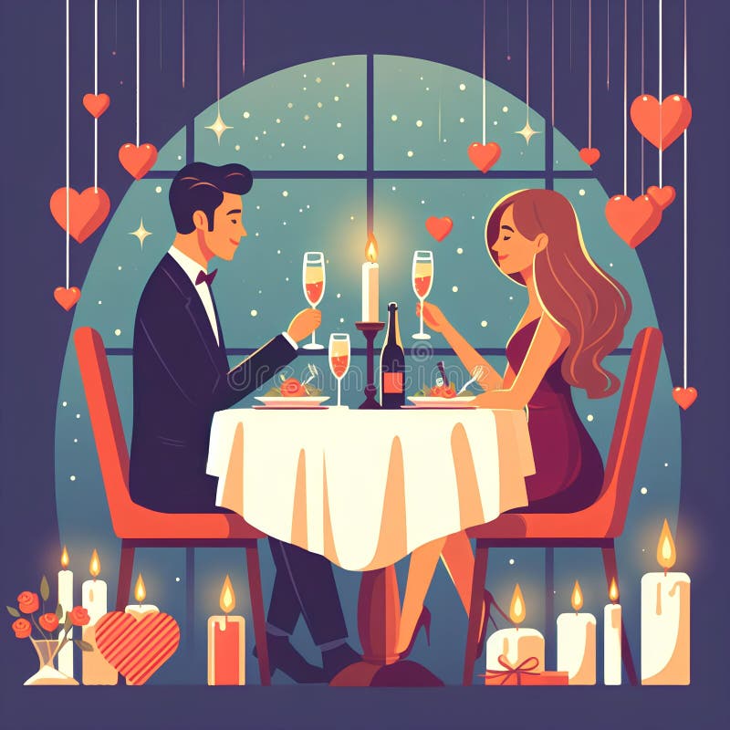 Romantic Couple Having Dinner Together. AI Generated Stock Illustration ...