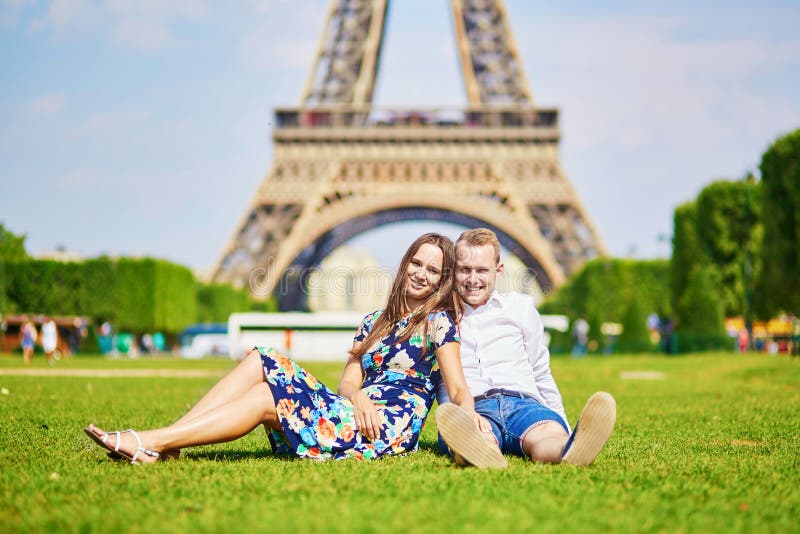 Romantic Couple Having Near the Eiffel Tower in Paris Stock Image ...