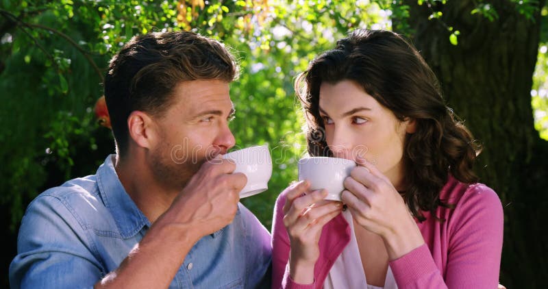 Romantic Couple Having Tea in Park Stock Footage - Video of filming ...