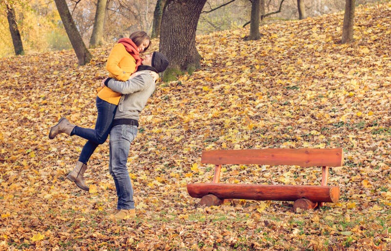 Romantic Couple Hugging in Autumn Park Stock Image - Image of outsides ...