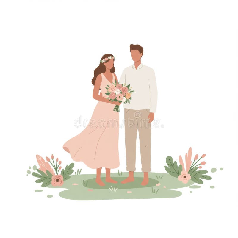 Romantic Couple Illustration Pastel Wedding Design Stock Illustration ...