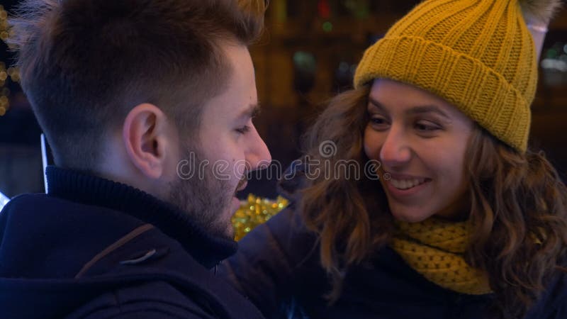 Romantic Couple Kissing Outside in a Cold Dark Night Stock Footage ...