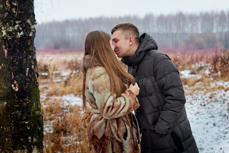 Romantic Couple in Love on Autumn or Winter Walk Stock Photo - Image of ...