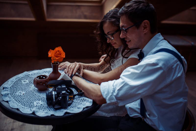 Romantic Couple in Love Bonding in Cafe Stock Photo - Image of food ...