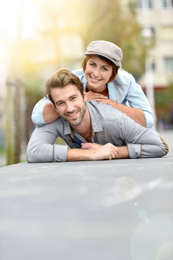 Romantic Couple Lying on the Floor Having Fun Stock Image - Image of ...