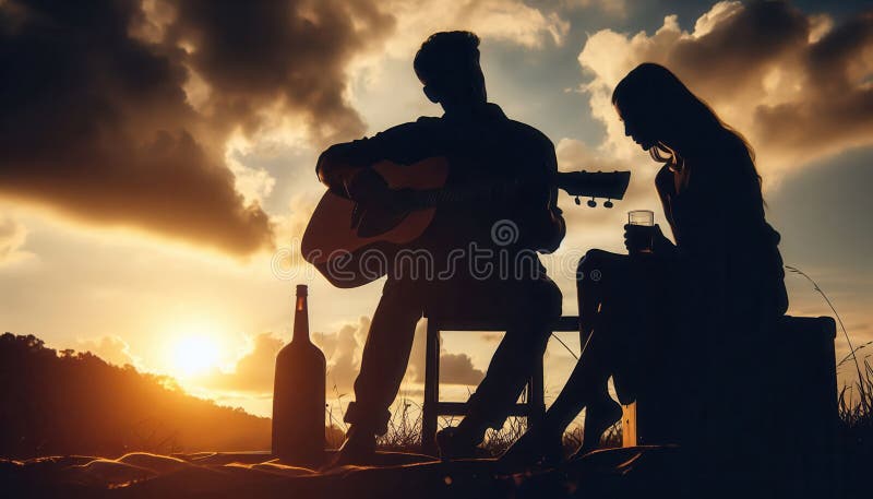 A Romantic Couple. a Man Playing Guitar for His Girlfriend Stock ...