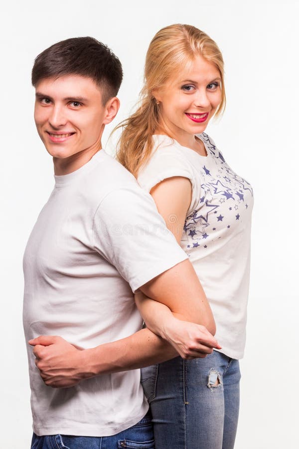 Romantic Couple Man And Woman With Big Smiles Of Happiness Stock