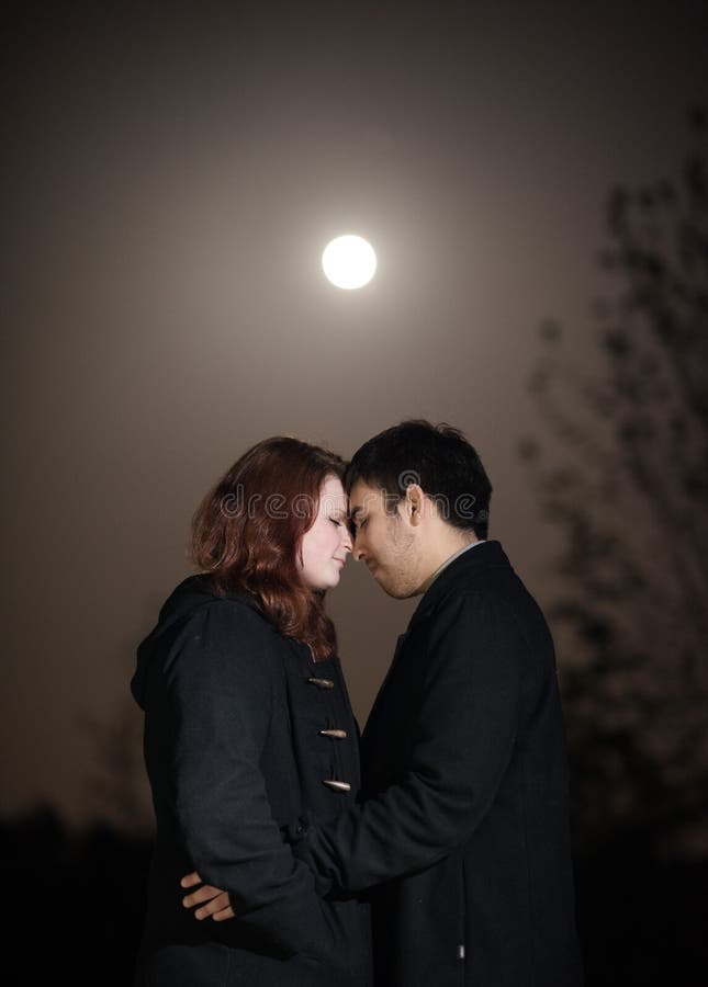 Romantic Couple on a Moonlit Night Stock Image - Image of girl ...