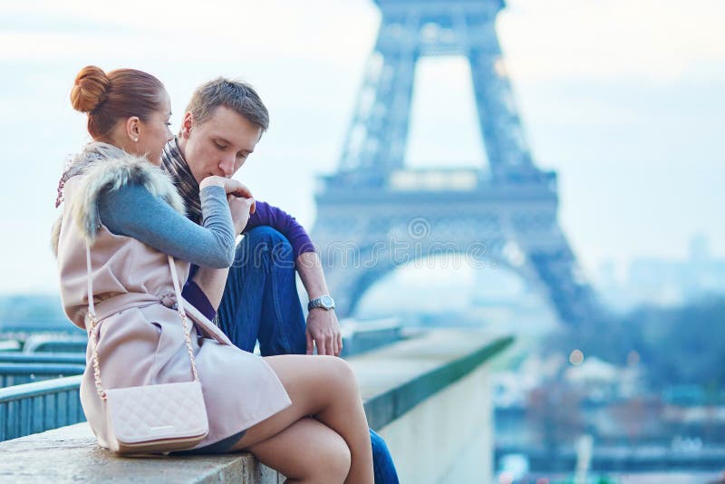 Romantic Couple Near The Eiffel Tower In Paris France Stock Image
