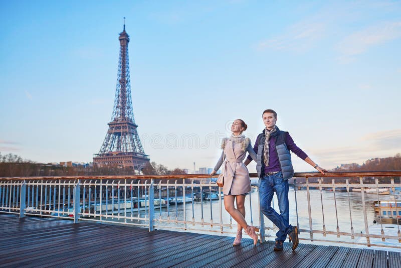 Romantic Couple Near The Eiffel Tower In Paris France Stock Image