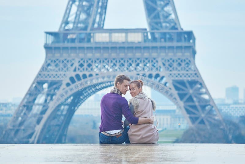 Romantic Couple Near The Eiffel Tower In Paris France Stock Image