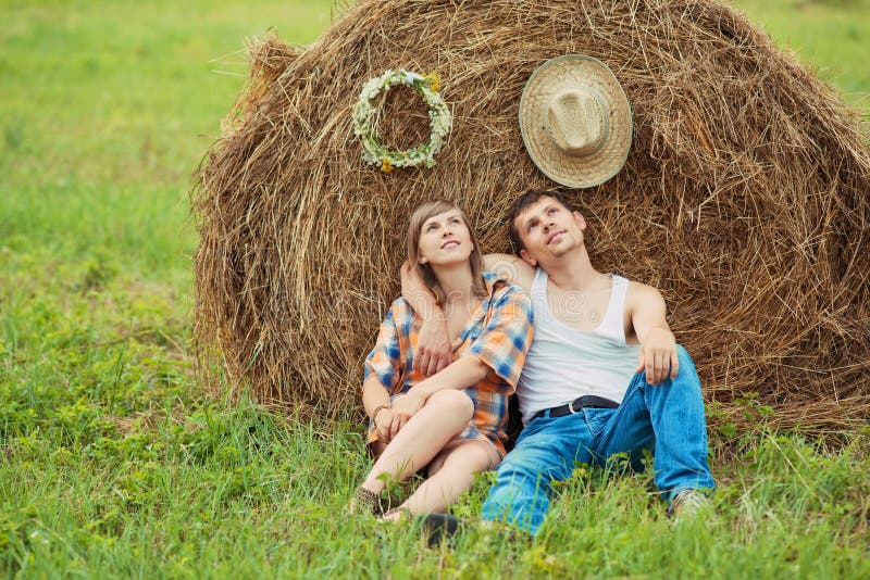 Romantic Couple Near Haystack Stock Image - Image of portrait ...