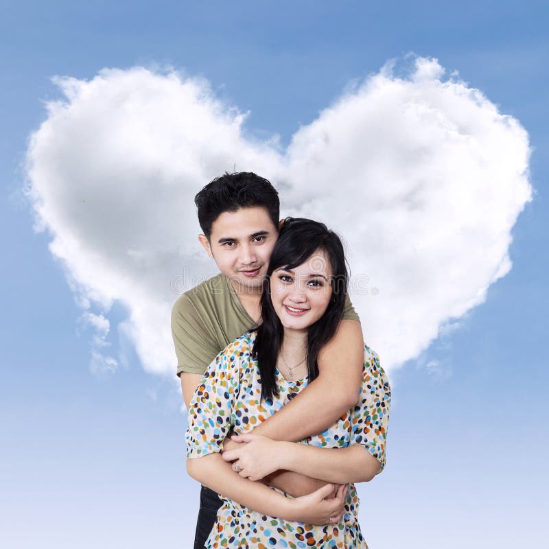 Romantic Couple Over Heart Shaped Cloud Stock Image - Image of lover ...