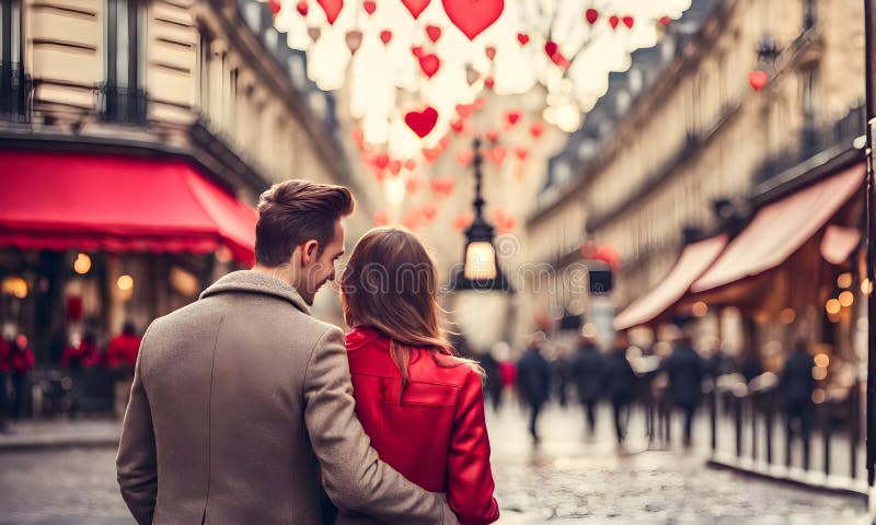 Romantic Couple in Paris on Valentines Day Stock Illustration ...