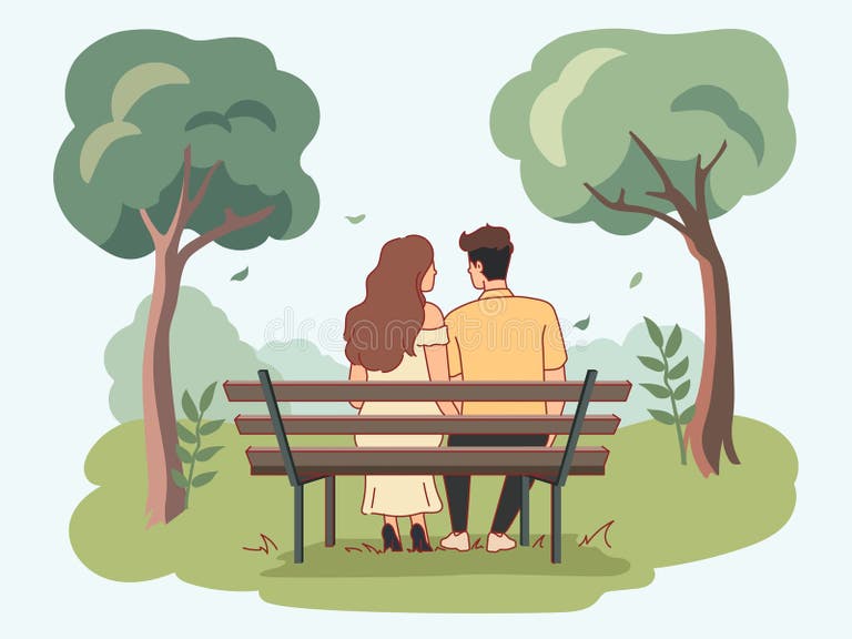 Romantic Couple Sitting Park Bench Together Stock Illustrations 775
