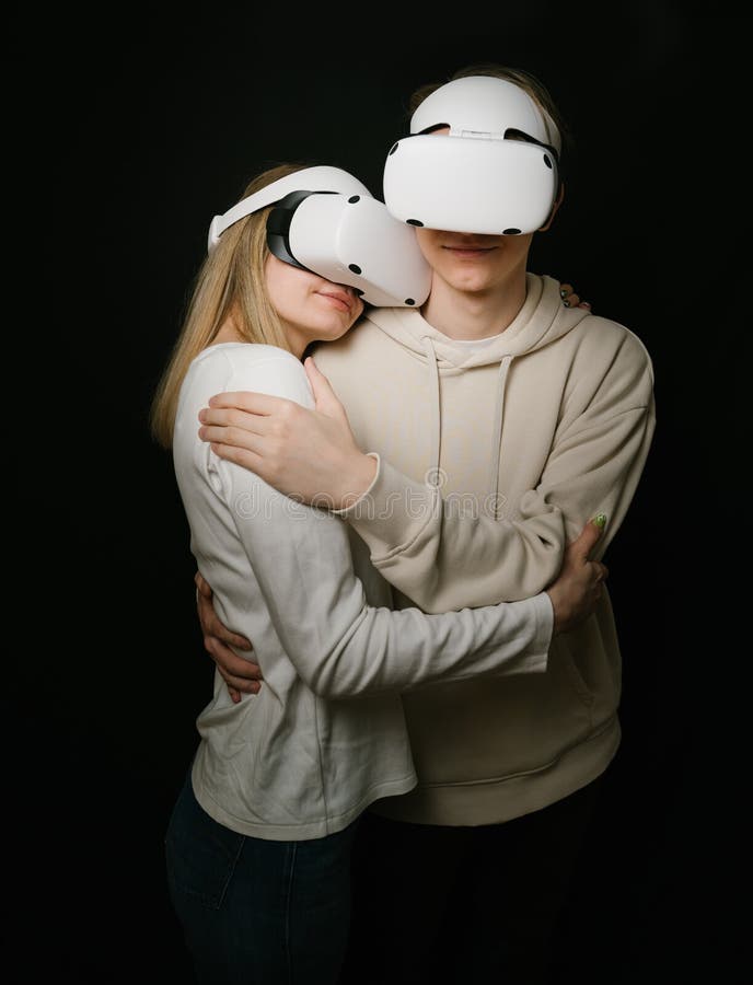 Romantic Couple Portrait in Virtual Reality. Stock Photo - Image of ...