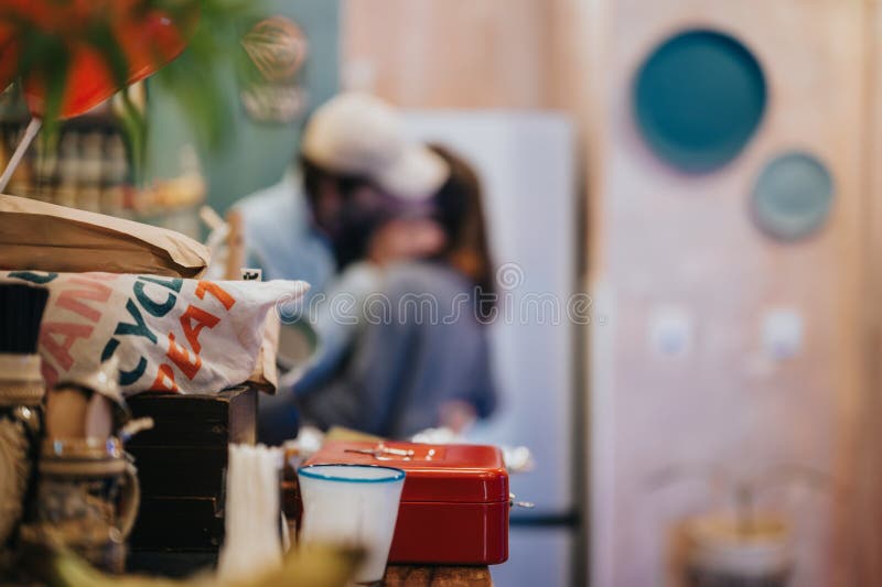 Romantic Couple Sharing Tender Moment Cozy Kitchen Setting Stock Photos ...