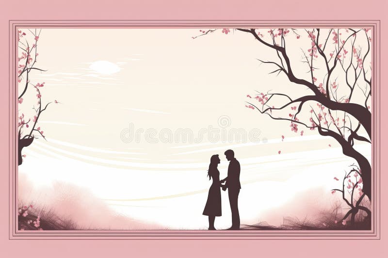 A Romantic Couple Standing in Front of a Tree with Pink Blossoms Stock ...