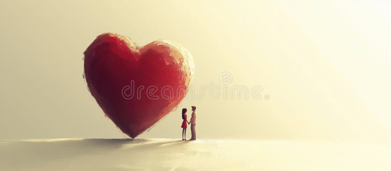 Romantic Couple Standing Together Under Large Heart Symbolizing Love ...