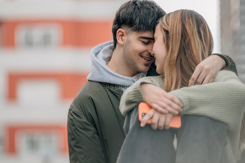 Romantic Couple on the Street Stock Photo - Image of hugging, dating ...