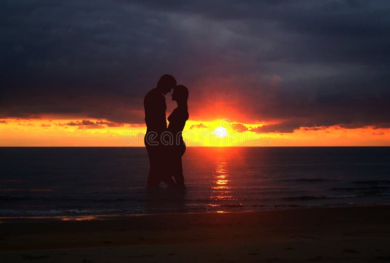 Romantic couple at sunset stock illustration. Illustration of person ...