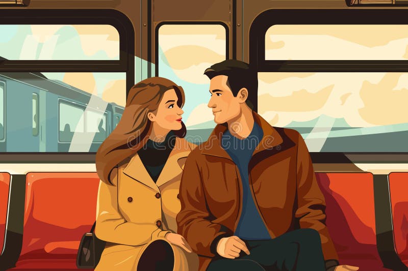 Romantic Couple on a Train Isolated Illustration Stock Vector ...