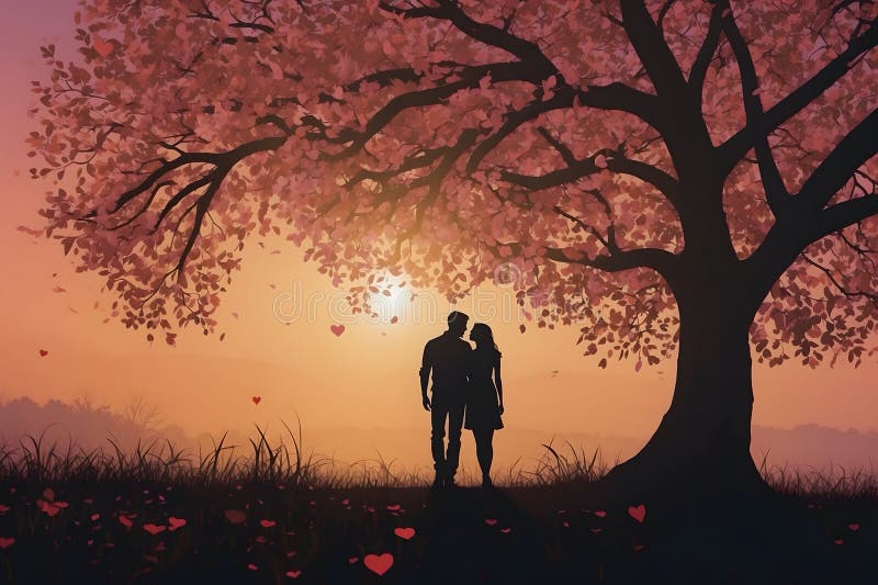 A Romantic Couple Under a Tree with Valentines Vibes Stock Photo ...