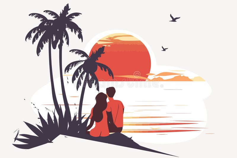 Romantic Couple Watching the Sunset Together Isolated Stock ...