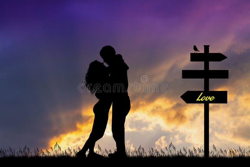Romantic Couple in the Way of Love Stock Illustration - Illustration of ...