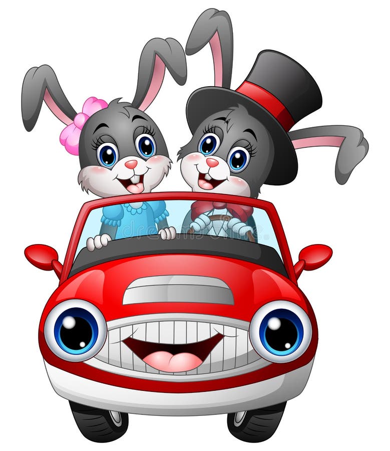 Romantic Couples Cartoon Rabbit Driving a Car Stock Vector ...