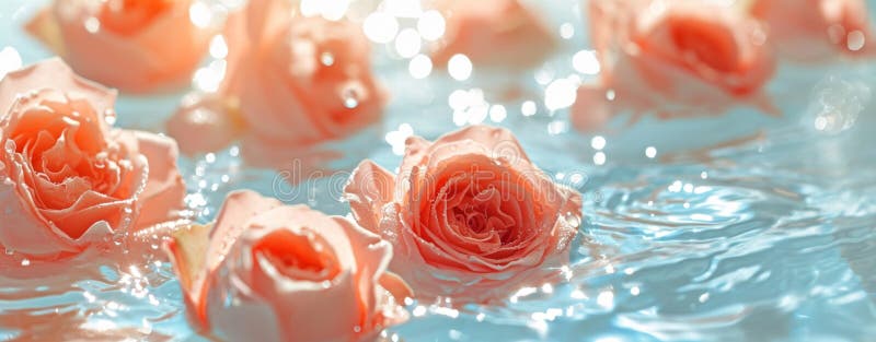 Romantic Creative Layout with Roses Floating in Water. Minimal Nature ...