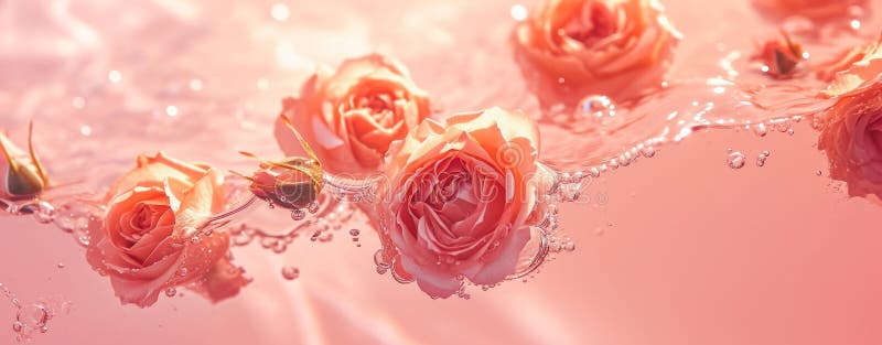 Romantic Creative Layout with Roses Floating in Water. Minimal Nature ...
