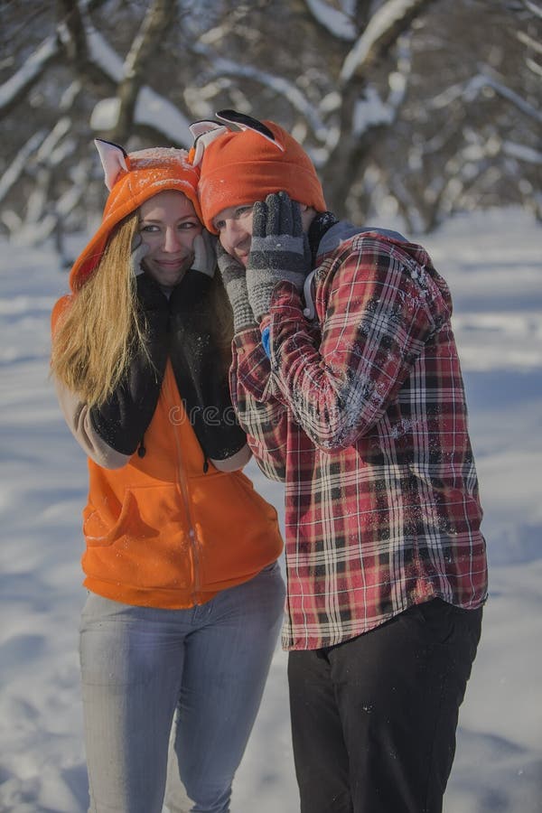 Romantic Cute Couple in the Winter. Stock Image - Image of casual ...