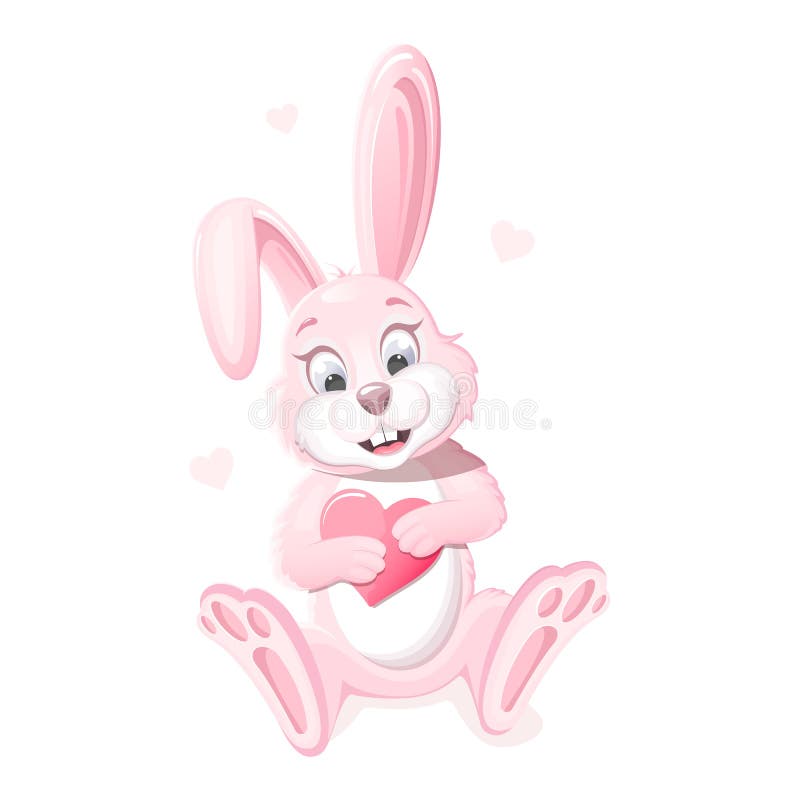 Romantic and Cute Pink Bunny Stock Vector - Illustration of personage ...