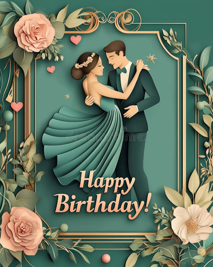 Romantic 3D Birthday Card with Dancing Couples Vector Stock ...