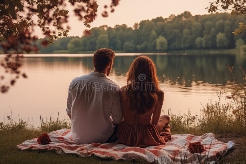 Romantic Date Couple Spending Time Outdoor Nature. Generate Ai Stock ...