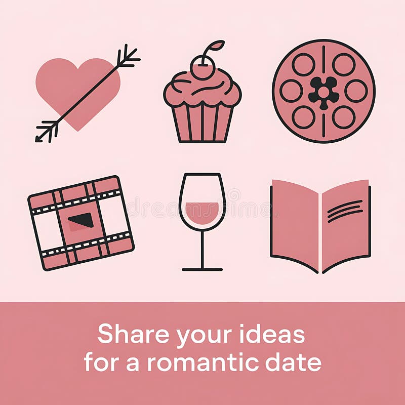 Romantic Date Ideas Card with Icon Set Stock Illustration ...