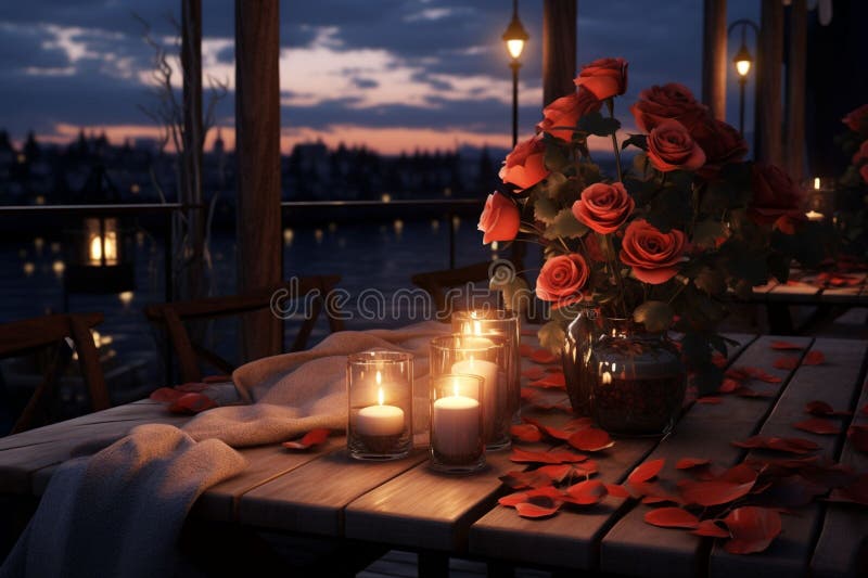 Romantic Date Night Setting with Candlelit Stock Illustration ...