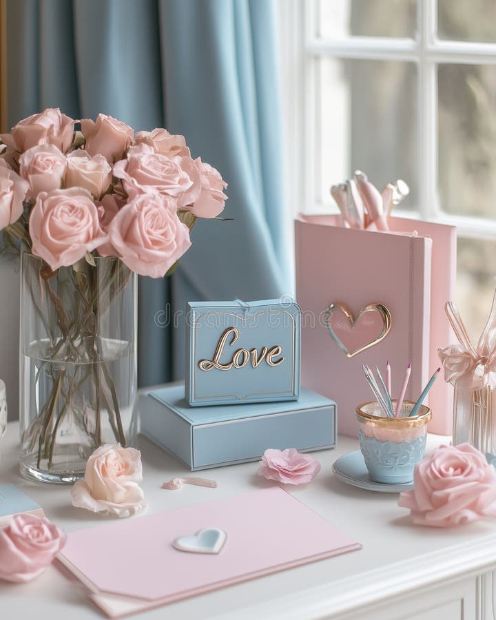 Romantic Desk Setup and Workspace Design, Love-Themed Office Decor and ...
