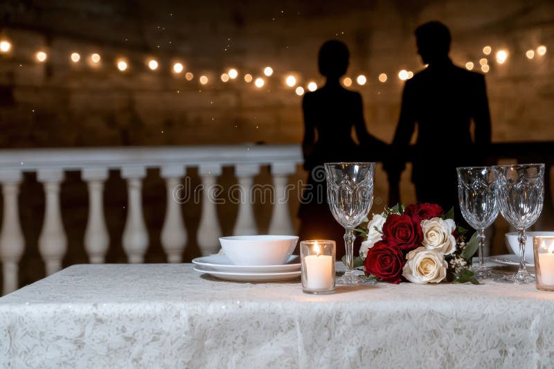 Romantic Dinner Date Night Silhouette Stock Illustration - Illustration ...