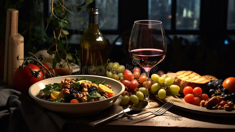 Romantic Dinner and Glasses of Wine on the Table. Stock Photo - Image ...