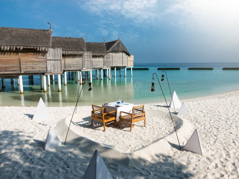 Romantic Dinner or Lunch Setup in the Maldives Stock Image - Image of ...